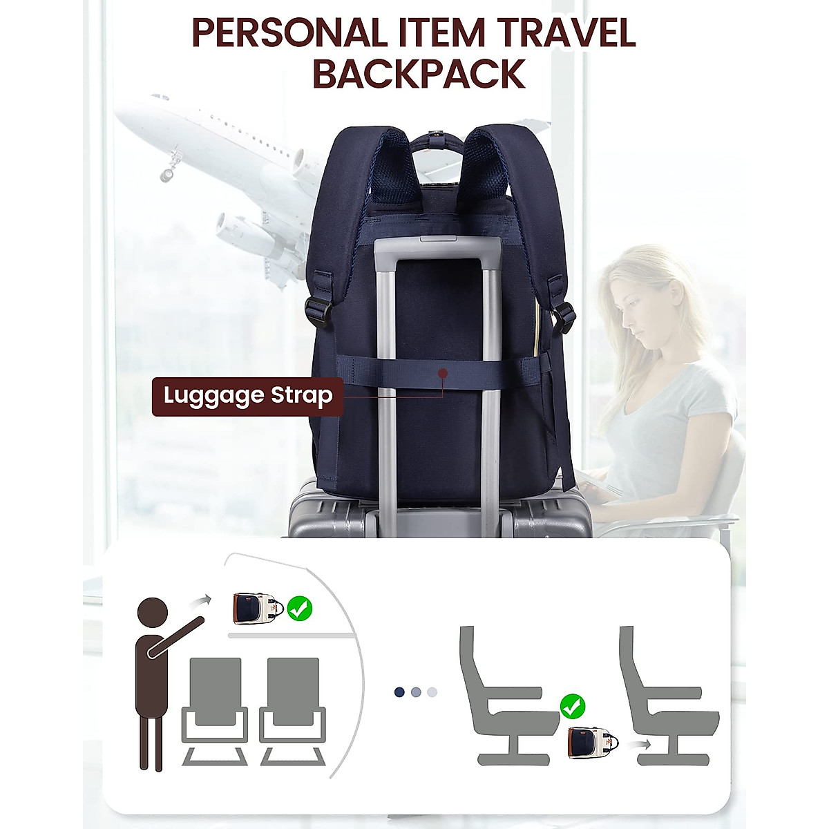 LOVEVOOK Laptop Backpack for Women, Fits 15.6 Inch Laptop Bag, Fashion Travel Work Anti-theft Bag, Business Computer Waterproof Backpack Purse, Backpacks, Beige-Blue-Brown