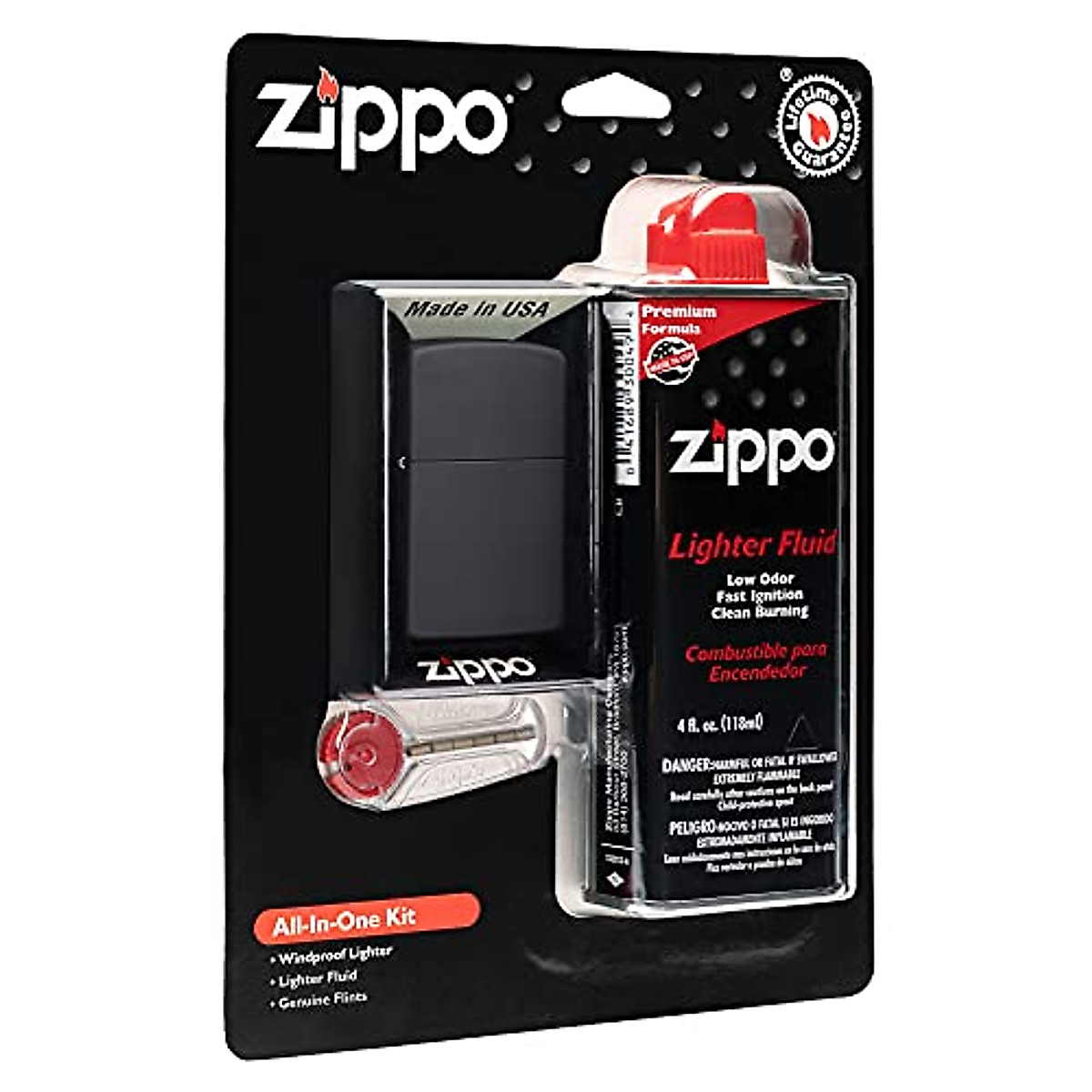 Zippo All-in-One Kit with Black Matte Windproof Lighter