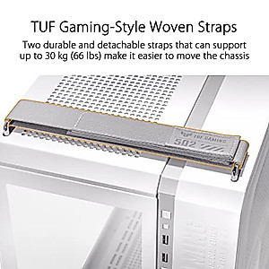 ASUS TUF Gaming GT502 White ATX Mid-Tower Computer Case,Front Panel RGB Button,USB 3.2 Type-C,2x USB 3.0 Ports,Tool-free Side Panel,ARGB Hub, 360mm and 280mm Radiator compatible, Fabric Handle on top.