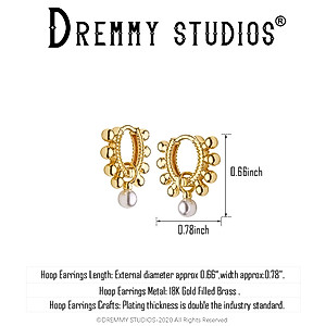 DREMMY STUDIOS Dainty Pearl Ball Huggie Hoop Earrings 14K Gold Filled Simple Cute Tiny Pearl Ball Dangle Hoop Earrings Women Minimalist Personalized Jewelry