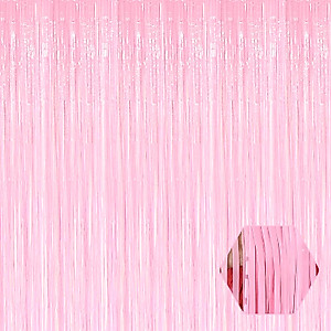 3 Pack Macaron Pink Foil Fringe Curtain Backdrop, 3.28Ft x 8.2Ft Metallic Tinsel Foil Fringe Streamer Curtains for Photo Booth, Valentine's Day, Christmas Day, New Year, Wedding Party Decorations