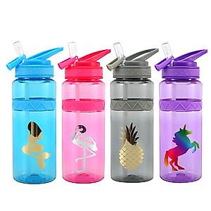 Home Tune 23oz Water Bottle with Straw, BPA Free Tritan, Leak Proof, Dust Proof Flip Straw, Easy Clean, Carry Handle - Unicorn