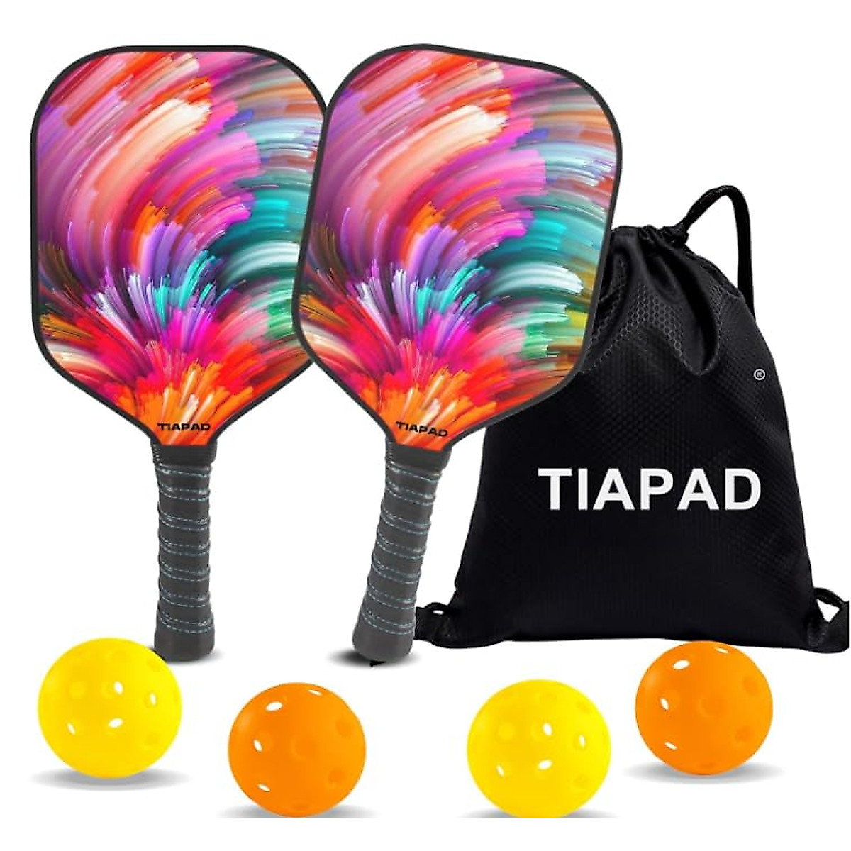TIAPAD Pickleball Paddles Set of 2/4, USAPA Approved Pickleball Rackets Set, Grip Tapes, Pickle Balls Portable Pickleball Bag Fiberglass Lightweight Pickle Ball Paddle (Light Color - 4balls)