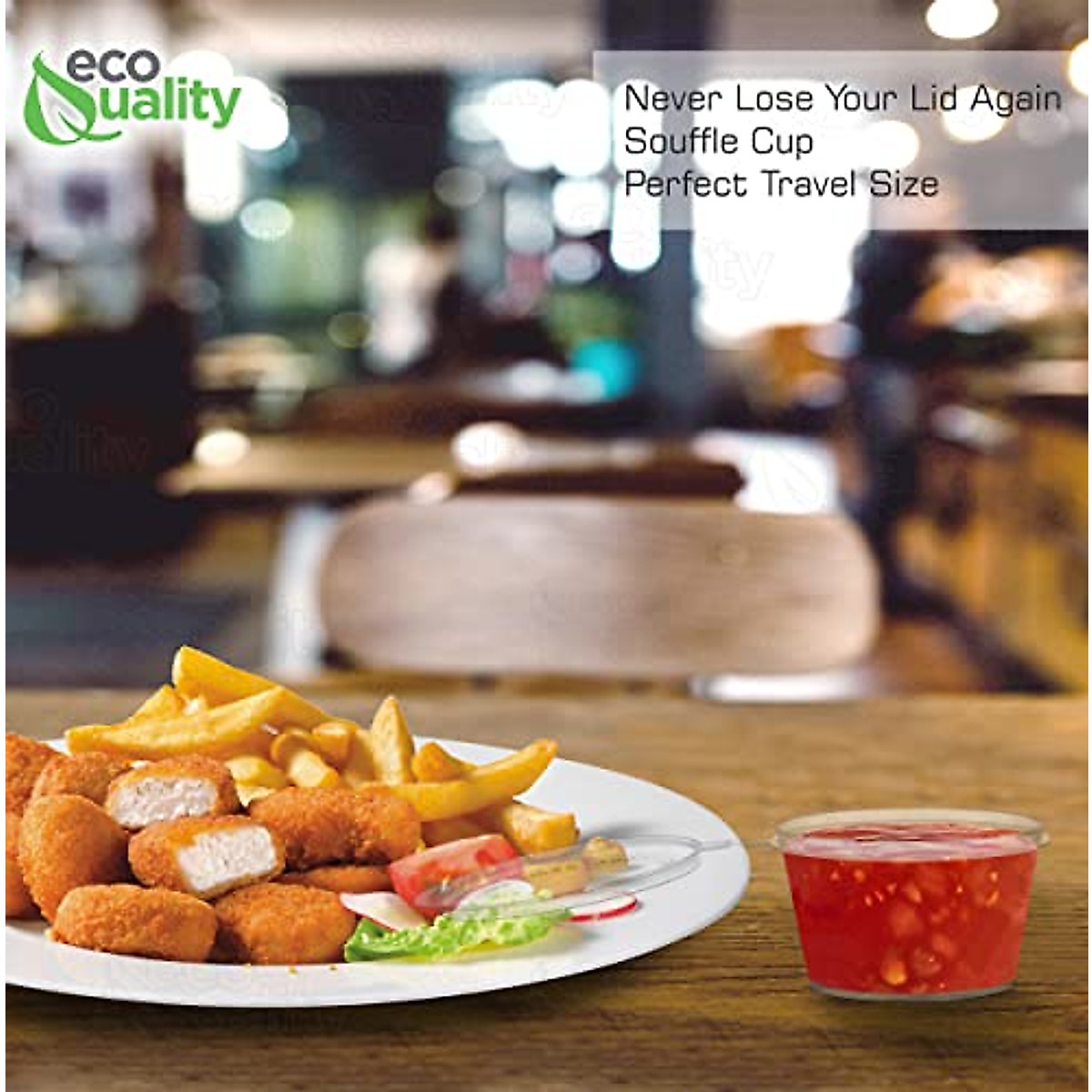 EcoQuality [100 PACK 2 Oz Leak Proof Plastic Condiment Souffle Containers with Attached Lids - Portion Cup with Hinged Lid Perfect For Sauces, Samples, Slime, Jello Shot, Food Storage & More!