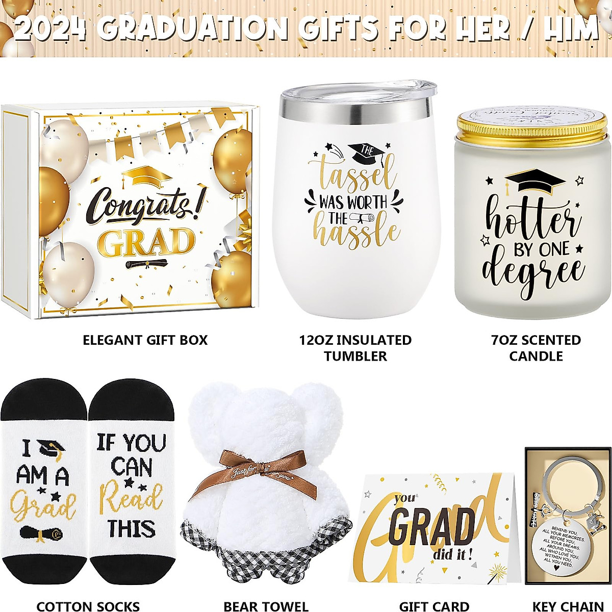 Graduation Gifts for Her Him 2025, Best High School College Graduation Gifts Cool Master Degree Grad Gifts Box, Congratulations Gifts for Graduates Girls Boys Daughter Son Nurse Friend w/ Wine Tumbler