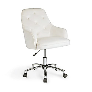 Glitzhome Velvet Fabric Gas Lift Adjustable Swivel Office Chair, Cream White