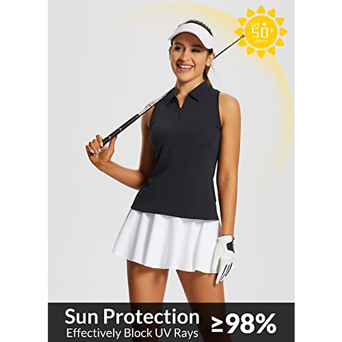 BALEAF Women's Golf Shirts Tank Tops Sleeveless Tennis Polo Racerback with Collar Athletic Tanks Quick Dry-Black-L