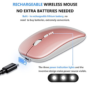 ShuGuoTu Wireless Mouse, 2.4G Slim Mute Silent Click Noiseless Optical Mouse with USB Receiver and Type C Adapter Compatible with Notebook, PC, Laptop, Computer, MacBook (Rose Gold)
