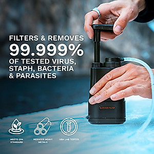 Survivor Filter PRO - Hand Pump Camping Water Filtration System Survival - Water Purifier Survival