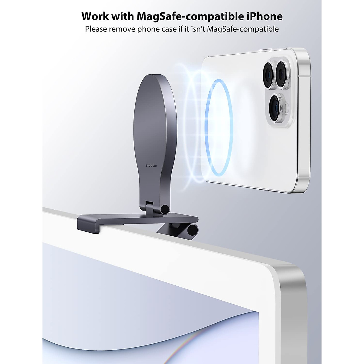 Stouchi Continuity Camera Mount for Desktop Monitor, iMac Compatible iPhone Webcam Mount with Mag-Safe for Mac Desktops and Displays, Apple TV 4K