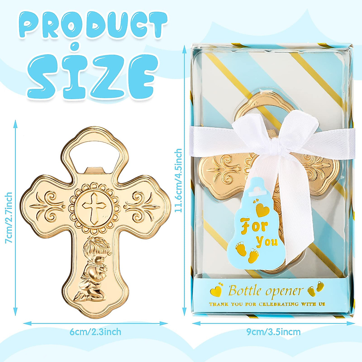 24 Pcs Baby Shower Bottle Openers Favors for Guests Praying Catholic Gender Reveal Decorations Baptism Gold Keychain Souvenir Gifts for Boys Girls Baby Shower Favors(Boy Blue)