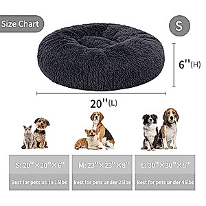 WELLYELO Calming Dog Bed, 20In Donut Dog Bed, Anti Anxiety Dog Bed & Cat Bed, Machine Washable Fluffy Plush Round Dog Beds for Small Medium Dogs Cats (Small, Gray)