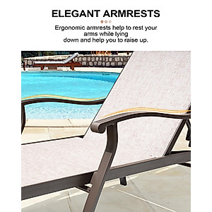 Crestlive Products Aluminum Chaise Lounge Set of 3,Patio Lounge Chairs Five-Position and Full Flat Outdoor Recliner All Weather for Patio, Beach, Yard, Pool (3PCS Beige)