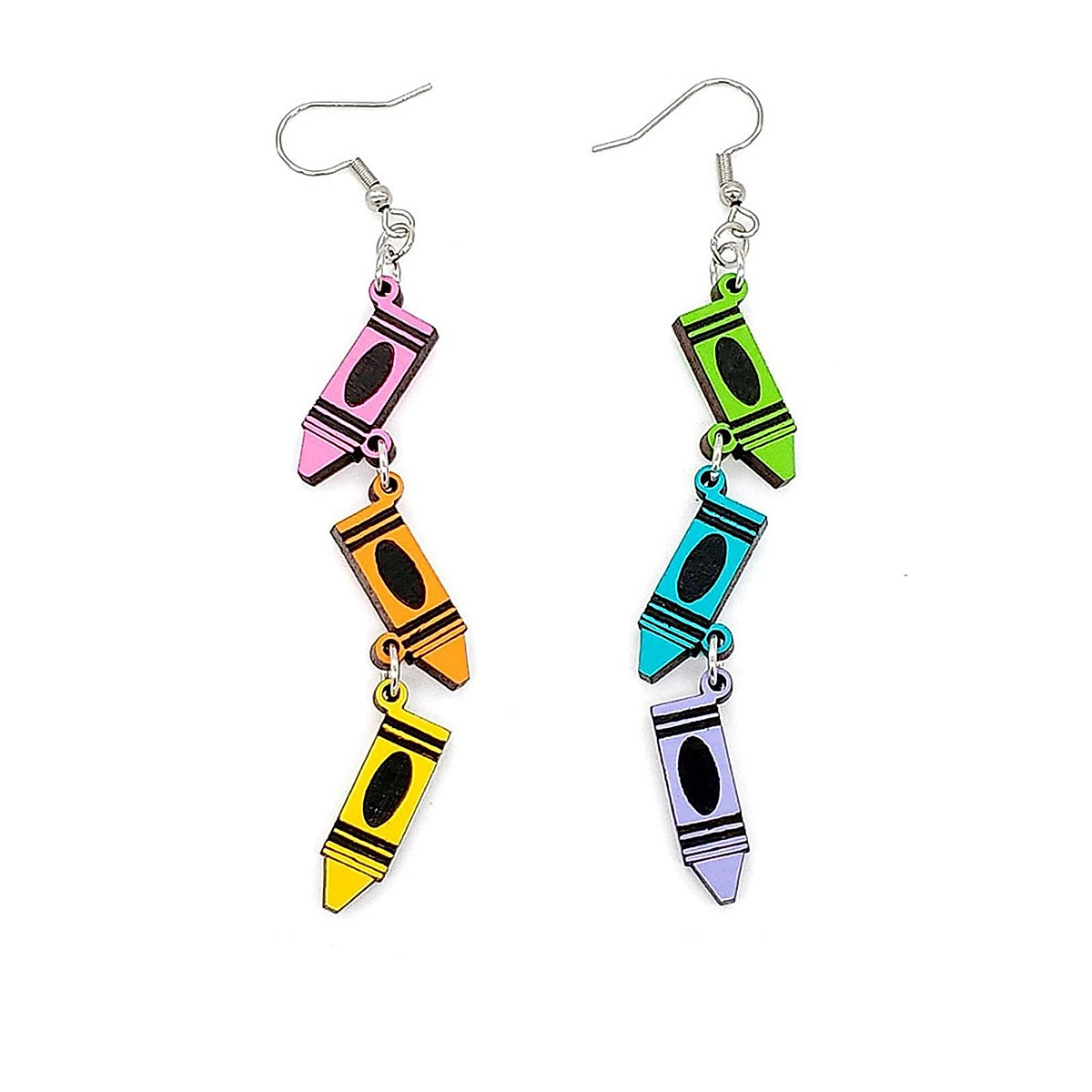 Back To School Teacher's Day Drop Earrings Lightweight Wooden Books Crayons Earrings Teacher Rainbow Sunshine Dangle Earrings Jewelry Gifts-crayon