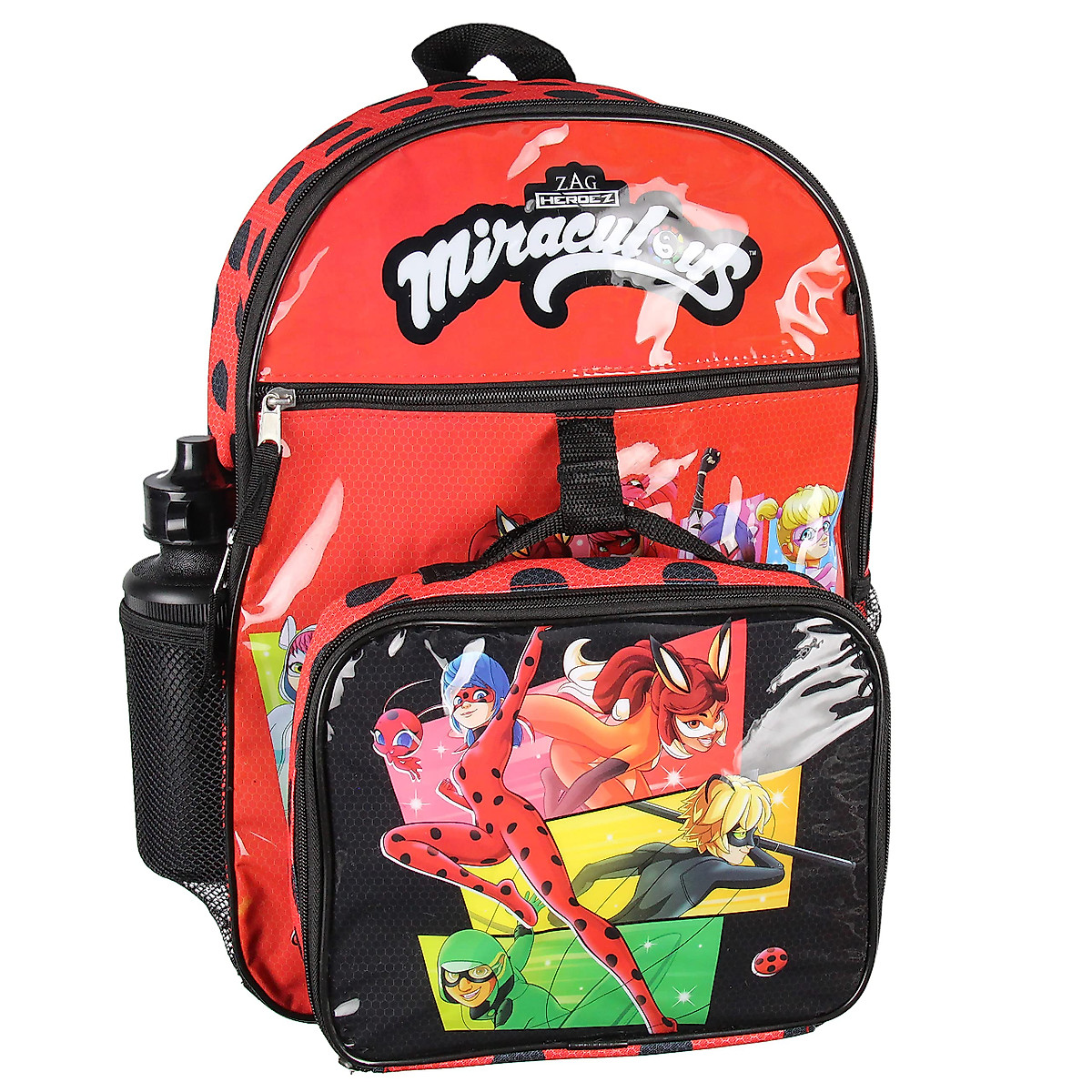 Miraculous Tales of Ladybug & Cat Noir Characters 5 PC Backpack Lunchbox Icepack Water Bottle