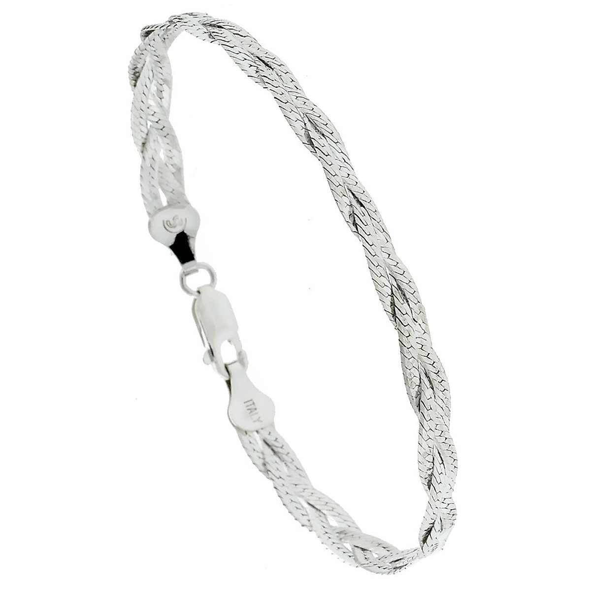 8 inch Sterling Silver 3-Strand Braided Herringbone Bracelet, 3/16 inch