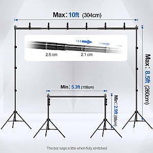 EMART Backdrop Stand 10x8.5ft(WxH) Photo Studio Adjustable Background Stand Support Kit with 2 Crossbars, 6 Backdrop Clamps, 2 Sandbags and Carrying Bag for Parties Events Decoration