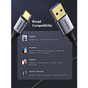 UGREEN USB C Cable 3.0 Fast Charging, 5Gbps Fast Data Transfer USB A to USB C Cable, Nylon Braided Type C Charger Compatible with Galaxy S10/S10+, LG V60/V50/G8, iPad Mini 6, PS5, Switch etc. 3.3FT