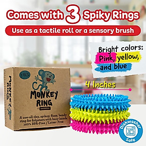 Impresa 3-Pack Spiky Sensory Rings from The Original Monkey Noodle, Fidget Bracelet for Kids with Unique Needs, Fosters Creativity, Focus and Fun-Great for Classrooms, Home & Playtime Age 3+