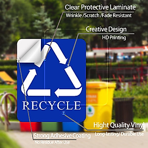 RAMIEYOO Design Recycle Sticker,5 Pack Recycle Sign Decals,Self-Adhesive Recycling Stickers,Recycle and Trash Vinyl for Trash Can 6 * 5 Inches (Recycle 6" /Blue)