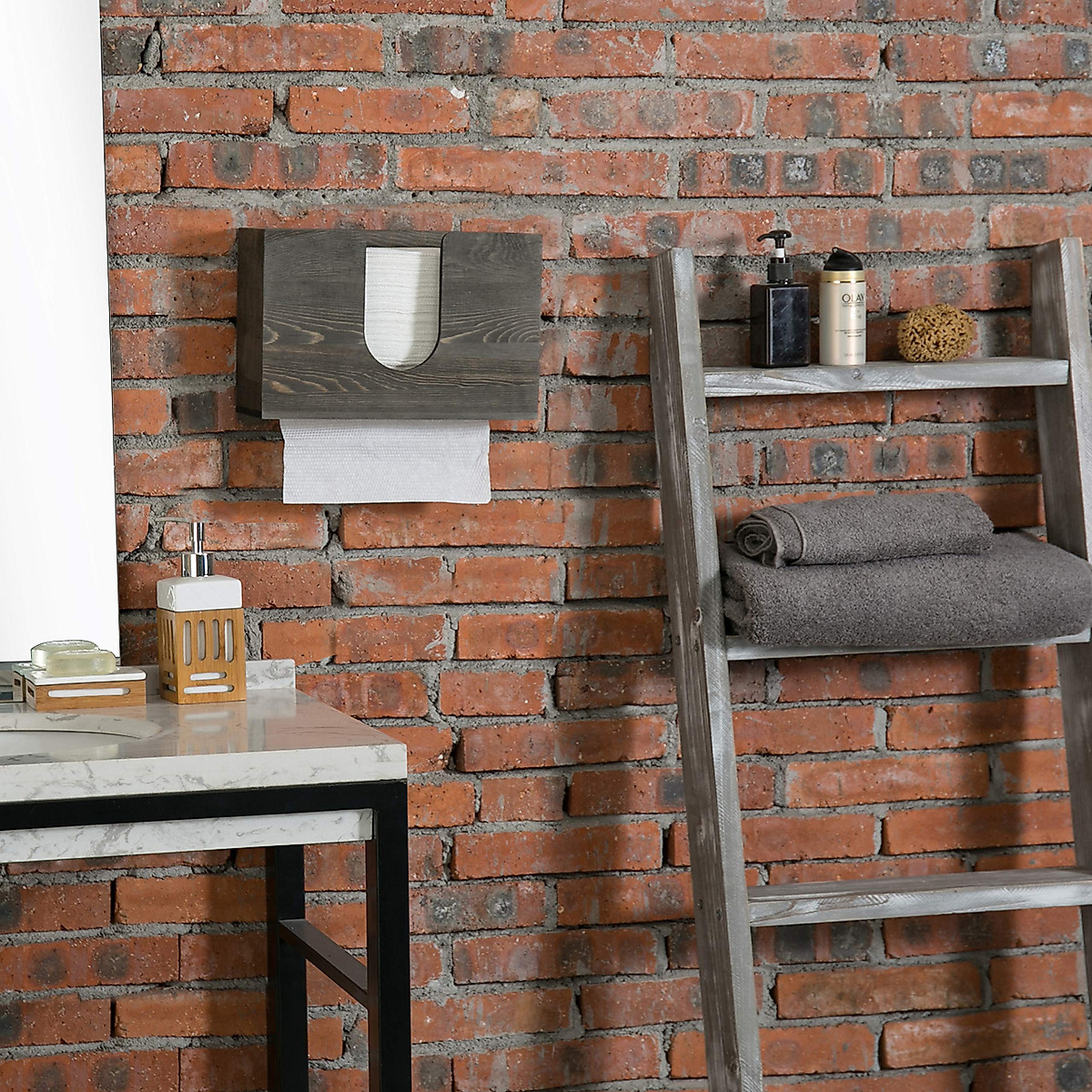 MyGift Vintage Gray Solid Wood Wall Mounted Paper Towel Holder for Bathroom, Tri Fold, Multifold, C Fold, Z Fold Disposable Hand Towel Dispenser Guest Restroom