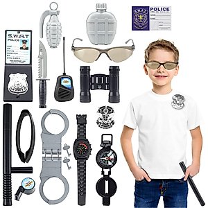 16 Pcs Police Pretend Play Toys,Police Role Play Kit for Halloween Dress Up Party,Cop Toy Set,Boys and Girls Role-Playing Toys,Police Toys Set for Birthday Party Gift