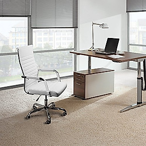 Furmax Ribbed Office Desk Chair Mid-Back PU Leather Executive Conference Task Chair Adjustable Swivel Chair with Arms