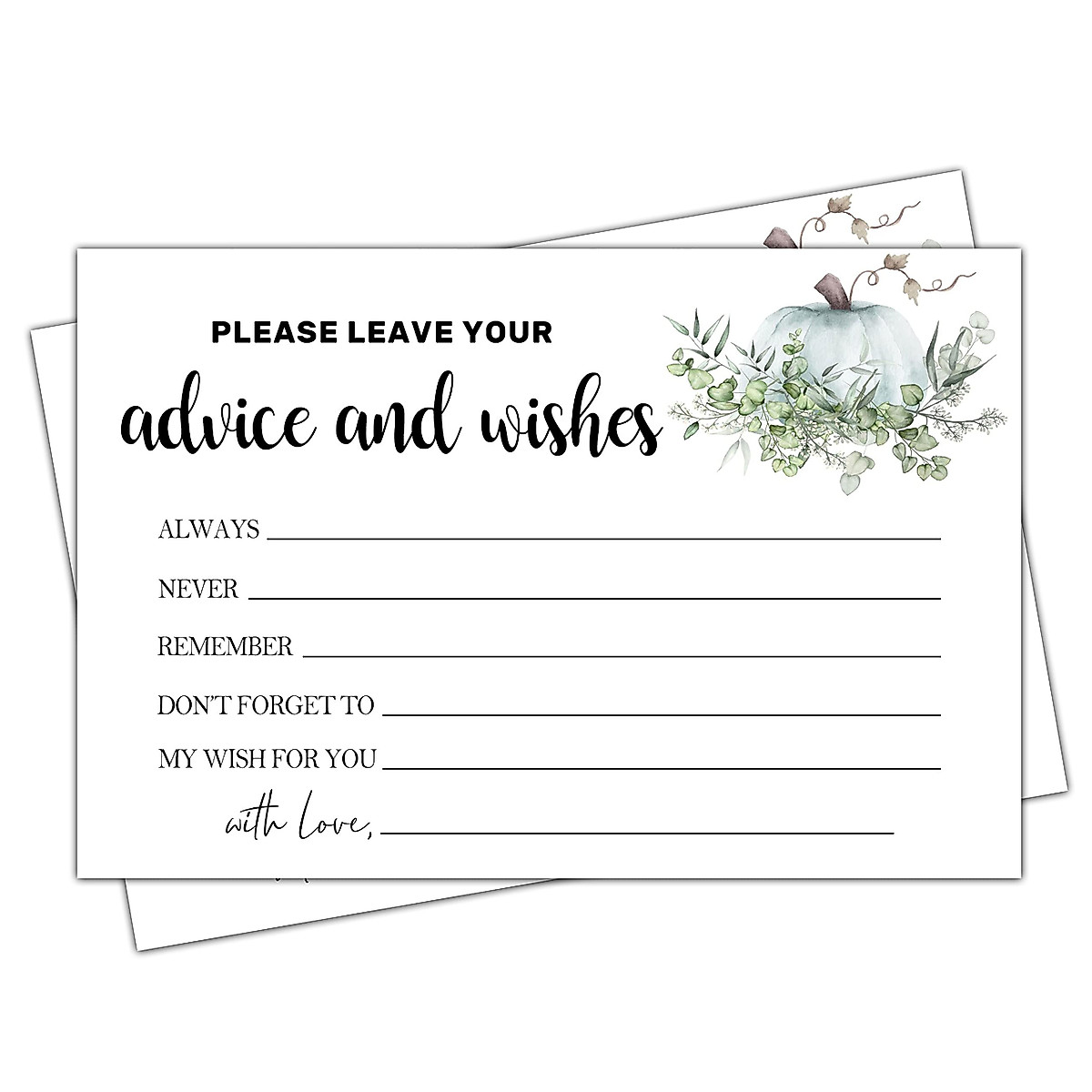 Advice and Wishes Card, Bridal Shower Advice Cards, Autumn Pumpkin Greenery Cards for The Bride and Groom, Wedding or Baby Shower, Birthday, Graduation, Retirement, Guestbook - 25 Cards - 012ADVICE