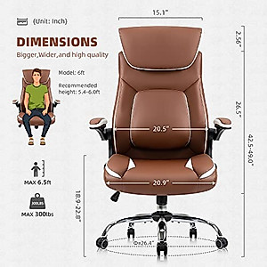 YAMASORO Home Office Chair, Ergonomic High Back Computer Desk Chair with Lumbar Back Support, Adjustable Executive Leather Chair with Arms and Headrest (Brown)