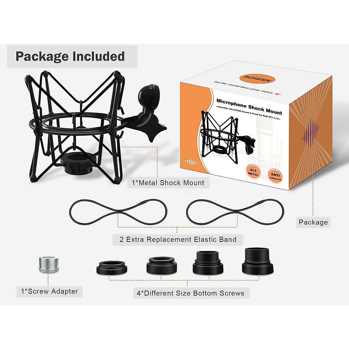 Boseen Microphone Shock Mount Mic Holder - Anti Vibration Spider Shockmount Compatible with Many Condenser Mics Like AT2020 MXL 770 MXL 990 Samson G Track Pro Rode Procaster NT1-A Neumann U87 etc.