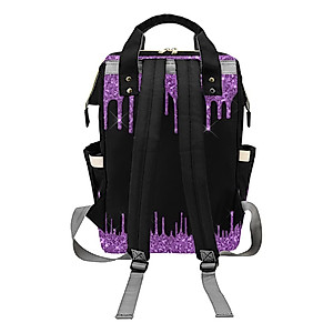 XOZOTY Purple Golden Dripping Glitter Diaper Bags with Name Waterproof Mummy Backpack Nappy Nursing Baby Bags Gifts Tote Bag for Women