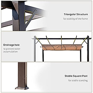 Outsunny 10' x 10' Outdoor Retractable Pergola Canopy, Aluminum Patio Pergola, Backyard Shade Shelter for Porch Party, Garden, Grill Gazebo - Brown