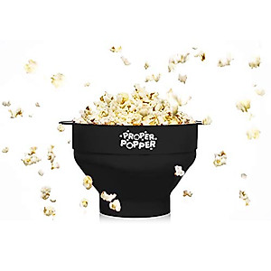 The Original Proper Popper Microwave Popcorn Popper, Silicone Popcorn Maker, Collapsible Bowl BPA Free & Dishwasher Safe - (Black)