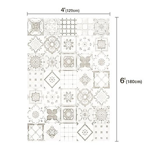 YUNHECHUHAI Natural Collection Area Rug, Thickened with Silicone-Backed Non-Slip Design, Odor-Free, Non-Shedding, Easy to Maintain. Ideal for Living, Dining, Bedroom(Geometry - Gray/White, 4x6ft)