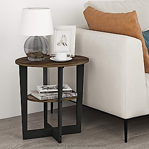 Furinno JAYA Oval End Side Night Stand/Bedside Table, 1-Pack, Columbia Walnut/Black