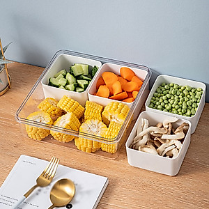 Divided Serving Dishes with Lid, Serving Tray with Lid, Round Divided Plates Storage Box, Sectional Serving Tray Removable Party Snacks Tray for Candies, Nuts, Veggies, Fruits and Appetizer (Type B)