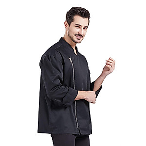 Nanxson Unisex Chef Coat Men's Long Sleeve Chef Jacket Restaurant Kitchen Cooking Zipper Chef Uniform CFM0058 (Black, XL)