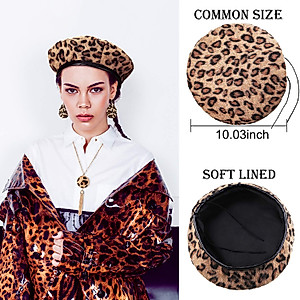 Hicarer 4 Pieces Women Leopard Jewelry Set Leopard Earring French Beret Hat Leopard Leather Bracelet Earring Necklace (Brown)