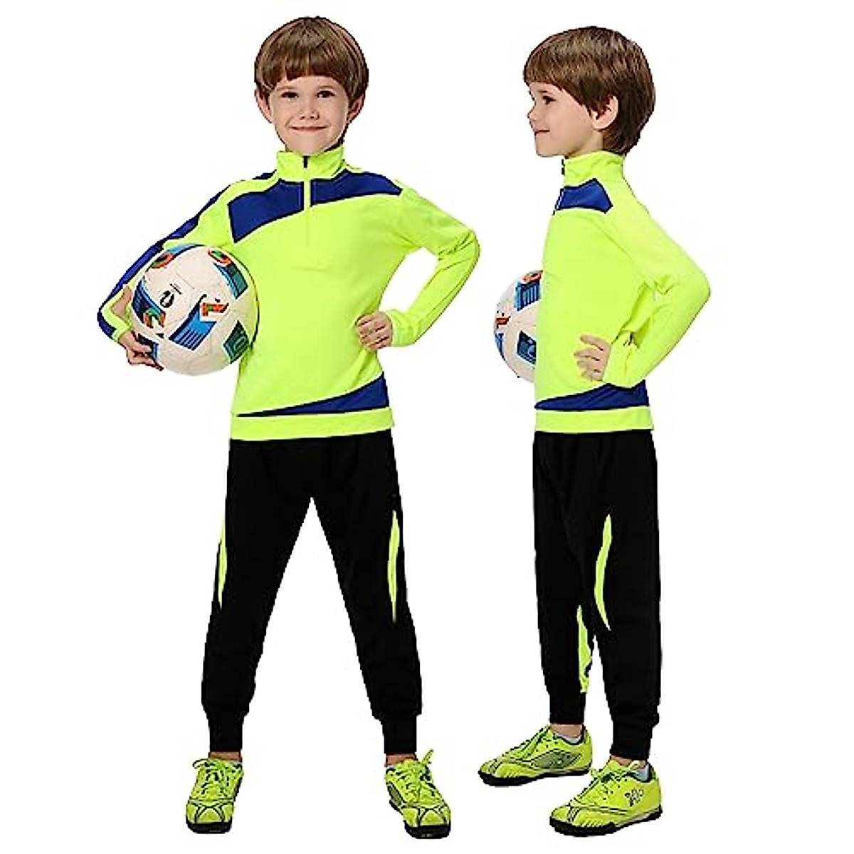 M2C Boys 2 Piece Tracksuit Quater Zip Pullover Sweatshirt and Jogger Pants Set Neon Green 7-8