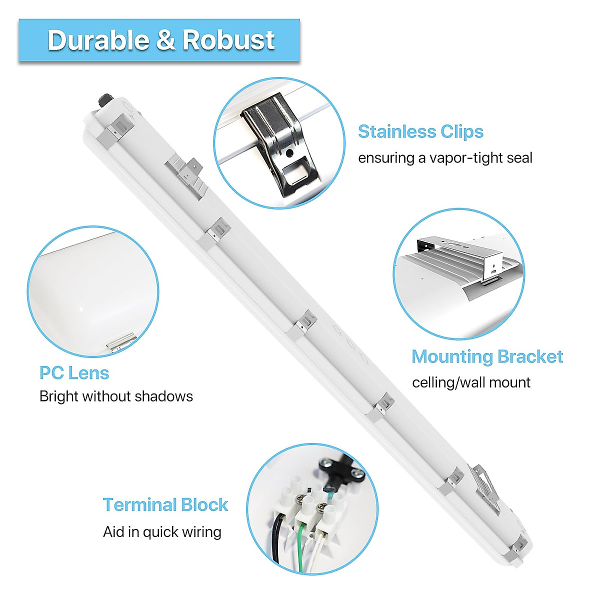 HYPERLITE 4FT LED Vapor Tight Light 40W 5200LM, IP65Waterproof LED Vapor Proof Fixture 5000K 100-277V LED Vapor Light for Car Wash Bays, Horse, Barn, Shop, Cold Storage,Garage 4Pack