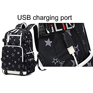 JiaYou Boys Junior Middle School Backpack Men USB High Middle School Laptop Bag Stars Pattern Casual Daypack(Color E,22 Liters)