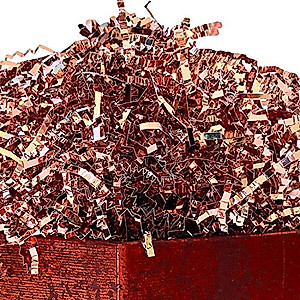 UNIQOOO 1 LB Metallic Rose Gold Crinkle Cut Paper, Pink Grass Shredded Paper Filler Strands Shred Raffia Tissue Craft Bedding Cushion, Wedding Birthday Bridesmaid Engagement Gift Box Bag Retail