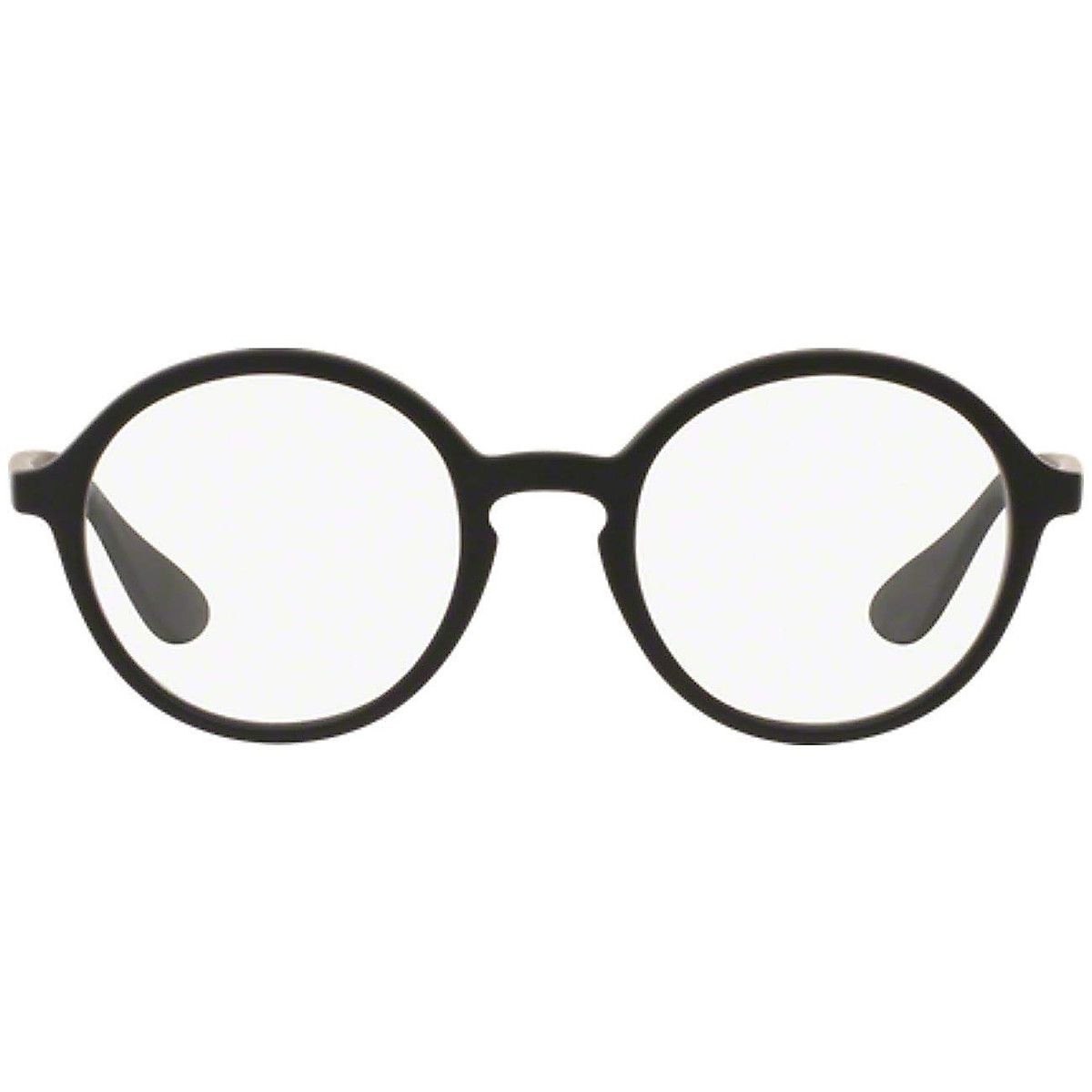 Ray-Ban RX7075 Round Prescription Eyeglass Frames, Rubber Black & Black/Demo Lens, 49 mm