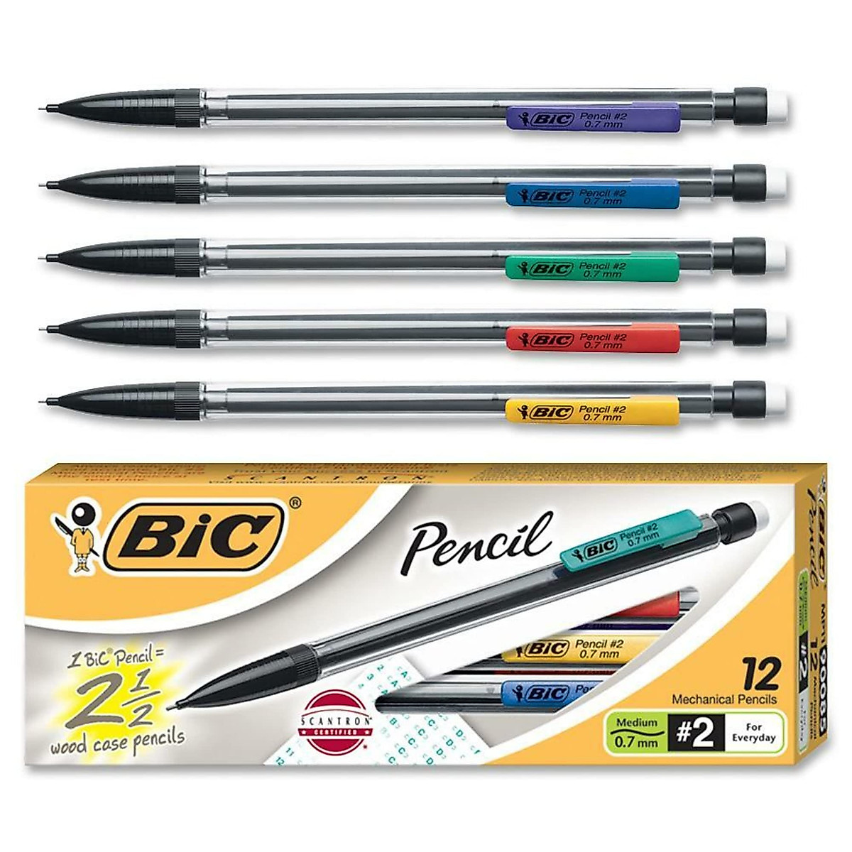 BIC Xtra-Life Mechanical Pencil, Clear Barrel, Medium Point (0.7mm), 12-Count , Black