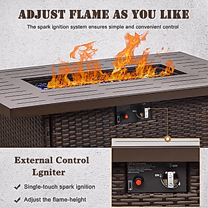 Vakollia Propane Fire Pit Table,44 Inch 55000 BTU Outdoor Gas Fire Pit Rectangular with Glass Wind Guard for Outside Patio Deck (Brown-Aluminum Top)