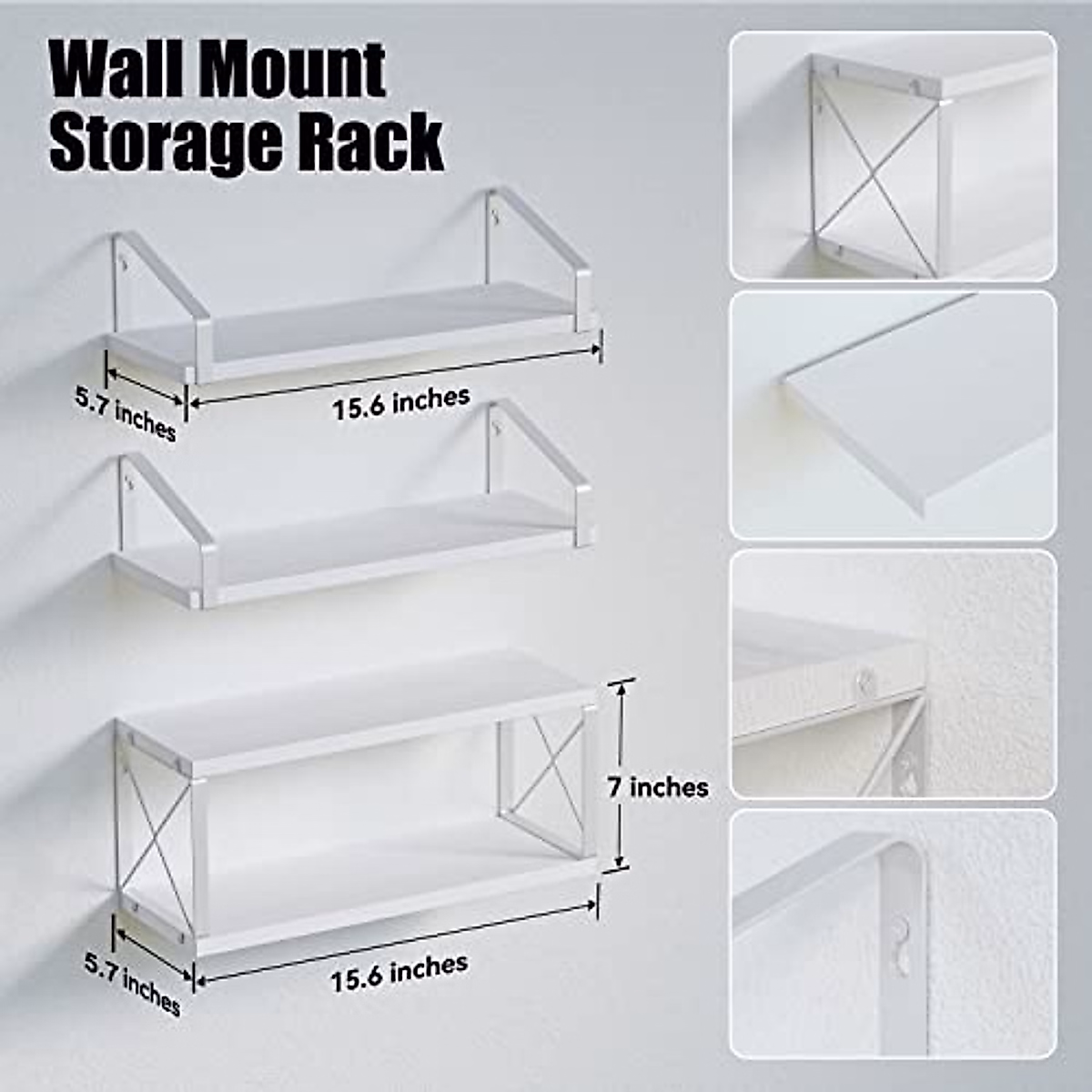 RICHER HOUSE 2-in-1 Floating Shelves Wall Mounted Set of 3, Rustic Wood Wall Shelves Over Toilet, Farmhouse Shelves for Wall Decor, with Paper Storage for Bedroom, Kitchen, Bathroom Organizer - White