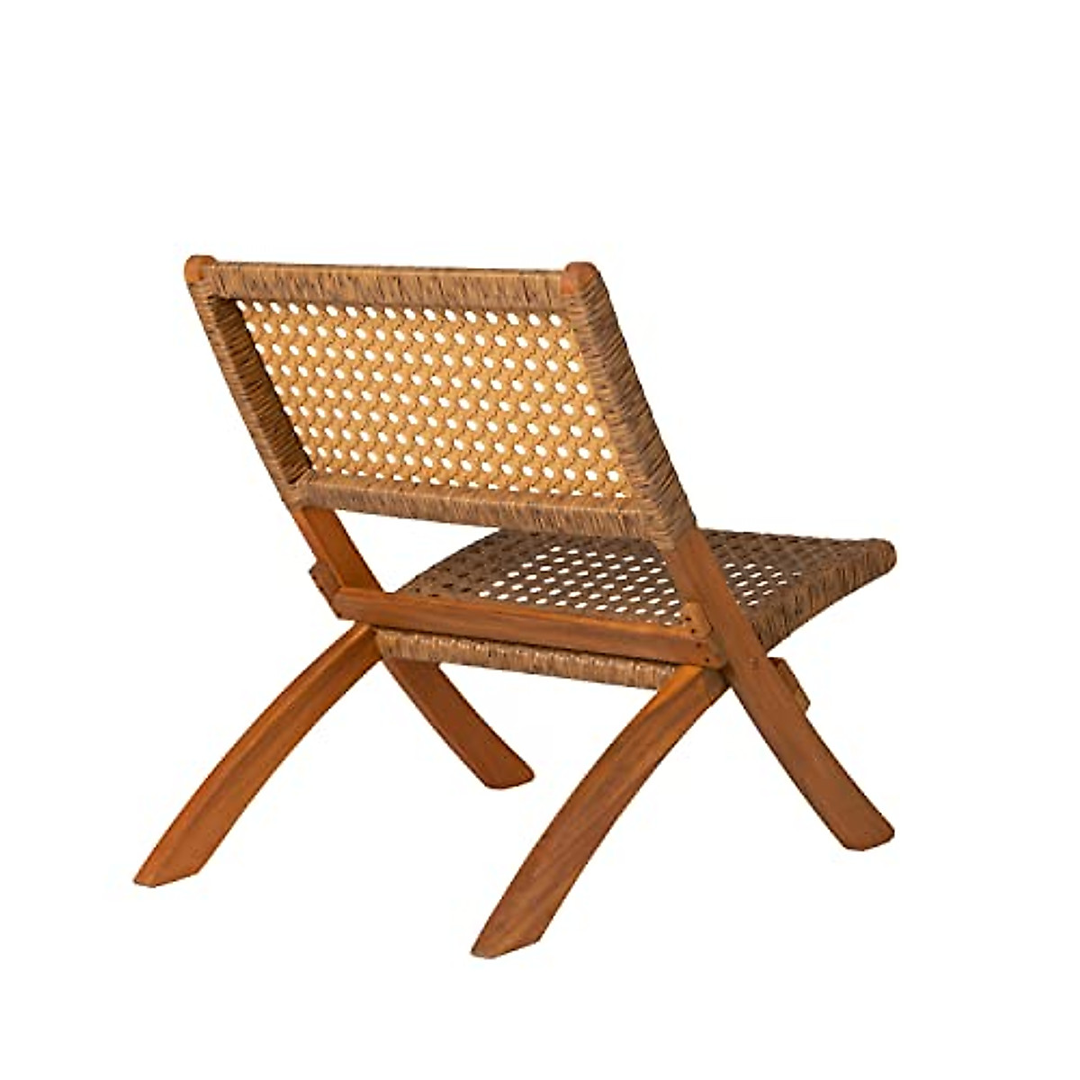 Patio Sense 64159 Sava Indoor Outdoor Folding Chair All Weather Wicker Low Slung Portable Seating Solid Acacia Wood Woven Seat & Back Indoors Porch Lawn Garden Fishing Sporting - Tan Webbing