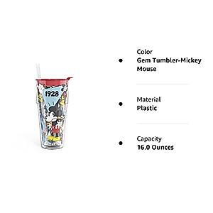Zak Designs Disney Insulated Plastic Tumbler with Press-In Lid and Straw, Made with Durable and Non-BPA Material for Travel Cold Drinks (16 oz, Mickey Mouse)