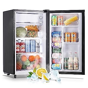 WANAI Refrigerator 3.2 Cu.Ft Single Door Fridge with freezer Refrigerator with 5 Adjustable Temperature LED Lights Removable Storage Shelves Apartment size Refrigerator for Bedroom Dorm Office Silver