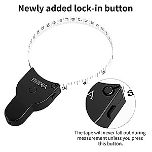 Body Tape Measure 60in with Clip-n-Lock & Eject (Pop Up Release) Button & Rebound Buckle, Ergonomic and Portable Design, 60inch/150cm, Upgraded Version, REIDEA M2, Black